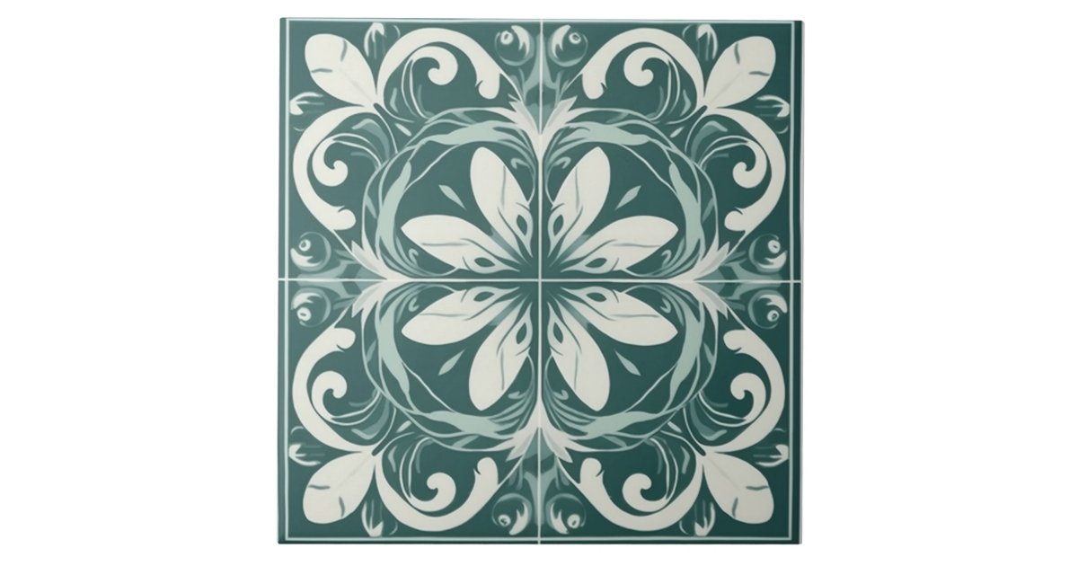 Mediterranean Green Flower Ceramic Tile | Zazzle