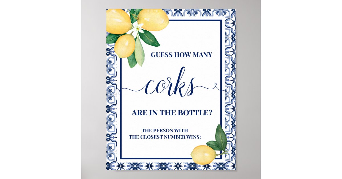 Mediterranean Guess How Many Corks Shower Game Poster | Zazzle