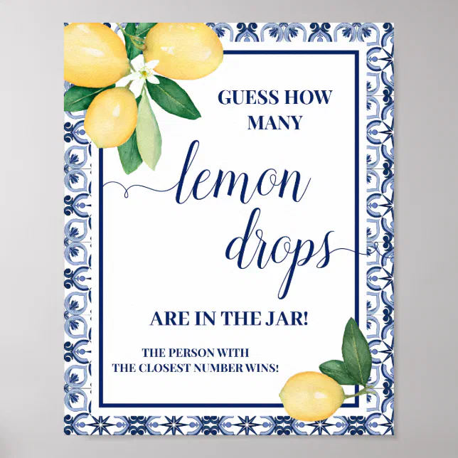 Mediterranean Guess How Many Lemon Drops Game Poster | Zazzle