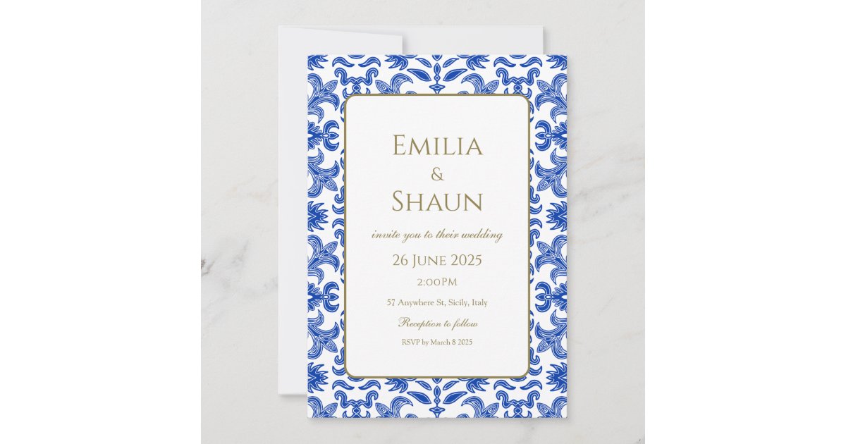 Mediterranean Italian Pattern Blue and White Invitation | Zazzle