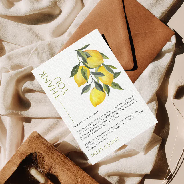 Mediterranean Italy Greece Lemon Vibrant Thank You Card | Zazzle