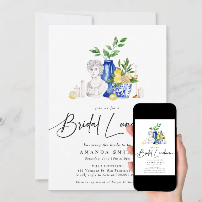 Mediterranean Italy Tiles Lemon Bridal Luncheon Invitation | Zazzle