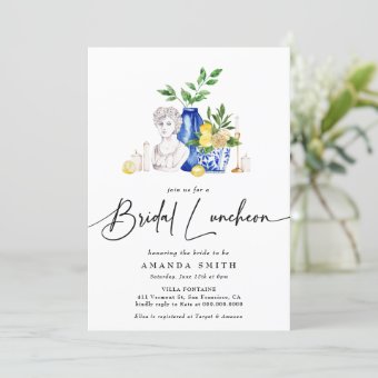 Mediterranean Italy Tiles Lemon Bridal Luncheon Invitation | Zazzle