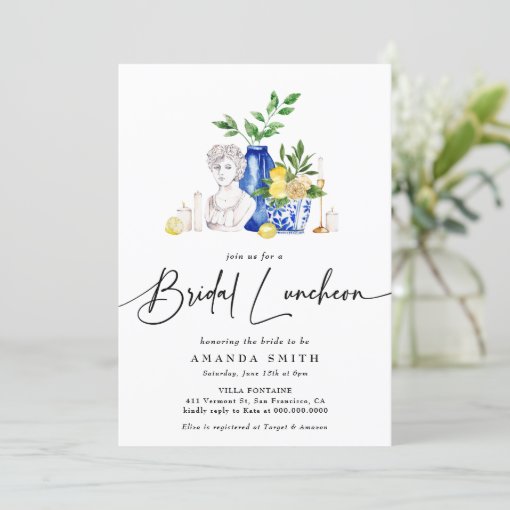 Mediterranean Italy Tiles Lemon Bridal Luncheon Invitation | Zazzle