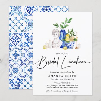 Mediterranean Italy Tiles Lemon Bridal Luncheon Invitation | Zazzle