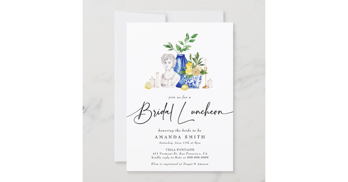 Mediterranean Italy Tiles Lemon Bridal Luncheon Invitation | Zazzle