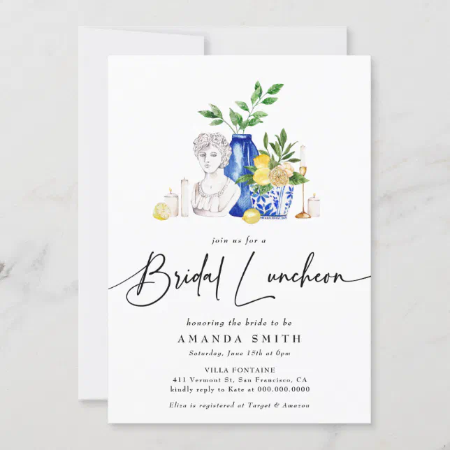 Mediterranean Italy Tiles Lemon Bridal Luncheon Invitation | Zazzle