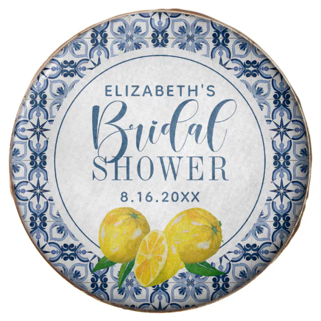 Mediterranean Lemon Blue Tile Bridal Shower Chocolate Covered Oreo | Zazzle