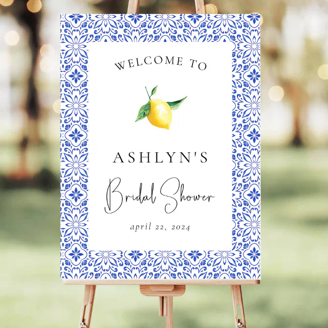 Mediterranean Lemon Bridal Shower Welcome Sign | Zazzle