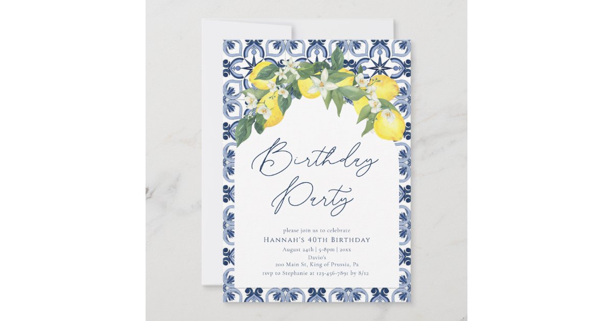 Mediterranean Lemon Positano Birthday Invitation | Zazzle
