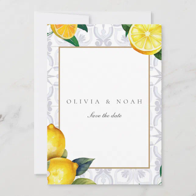 Mediterranean Lemon Save The Date Wedding Card | Zazzle