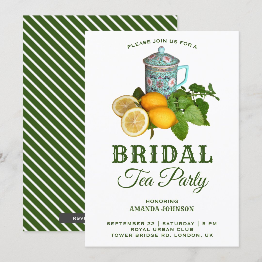 Mediterranean Lemon Tea Party Bridal Shower Invitation | Zazzle