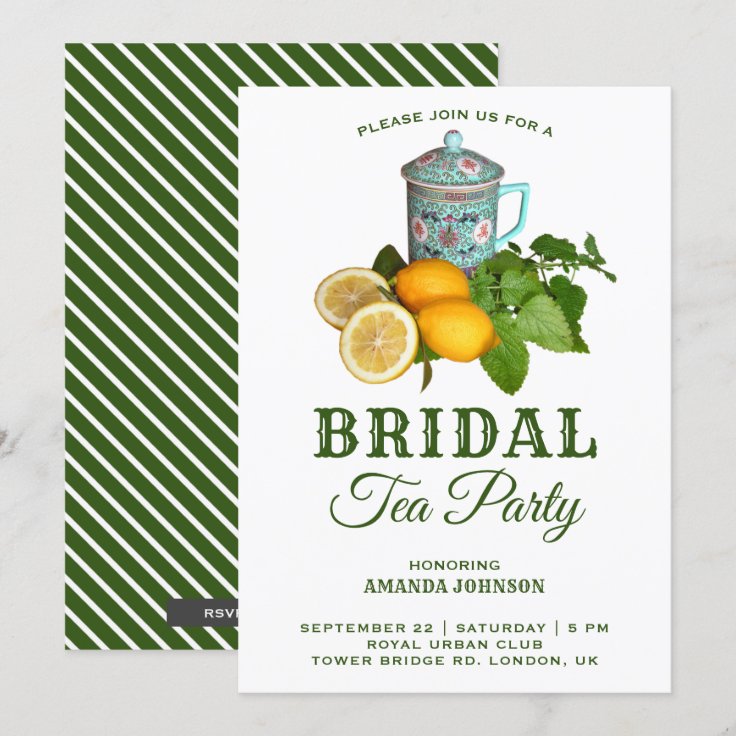 Mediterranean Lemon Tea Party Bridal Shower Invitation | Zazzle