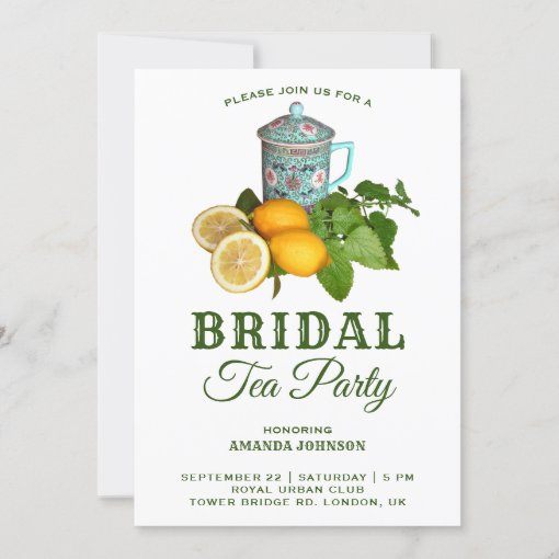 Mediterranean Lemon Tea Party Bridal Shower Invitation | Zazzle