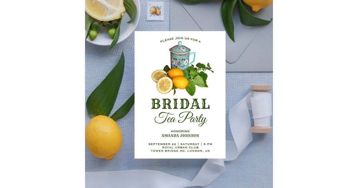 Mediterranean Lemon Tea Party Bridal Shower Invitation | Zazzle