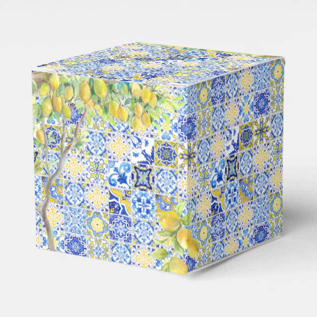 Mediterranean Lemon Tiles Favor Boxes | Zazzle