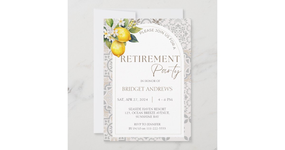 Mediterranean Lemon Tiles Retirement Party Women Invitation | Zazzle