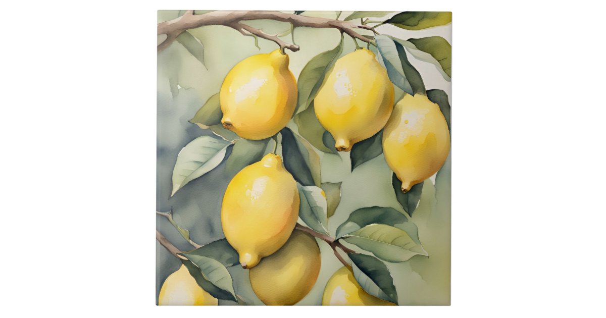 Mediterranean Lemon Tuscany Watercolor Design Ceramic Tile | Zazzle