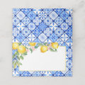 Mediterranean Lemons Italian Blue Tiles Food Label Place Card | Zazzle