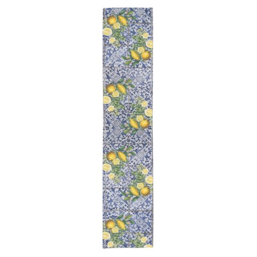 Mediterranean Lemons Summer Portuguese Tiles Short Table Runner | Zazzle