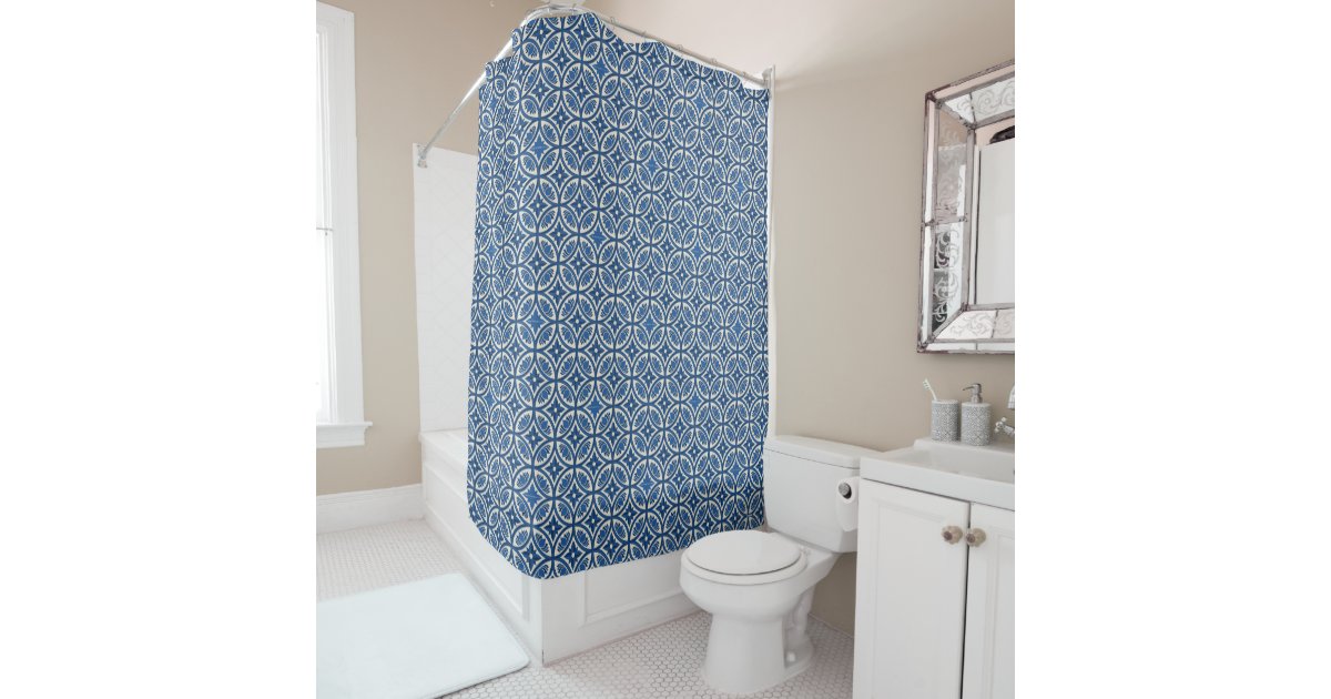 Mediterranean Lotus Tile Pattern - The White Lotus Shower Curtain | Zazzle