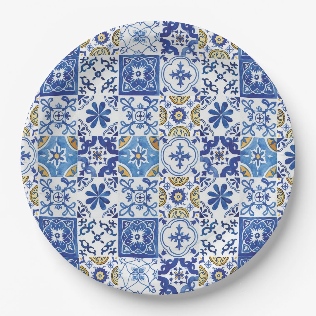 Mediterranean Mosaic Tiles Blue Birthday Party Paper Plates | Zazzle