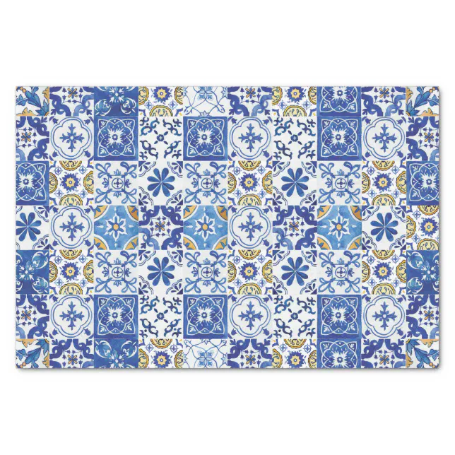 Mediterranean Mosaic Tiles Blue Decoupage Craft Tissue Paper | Zazzle
