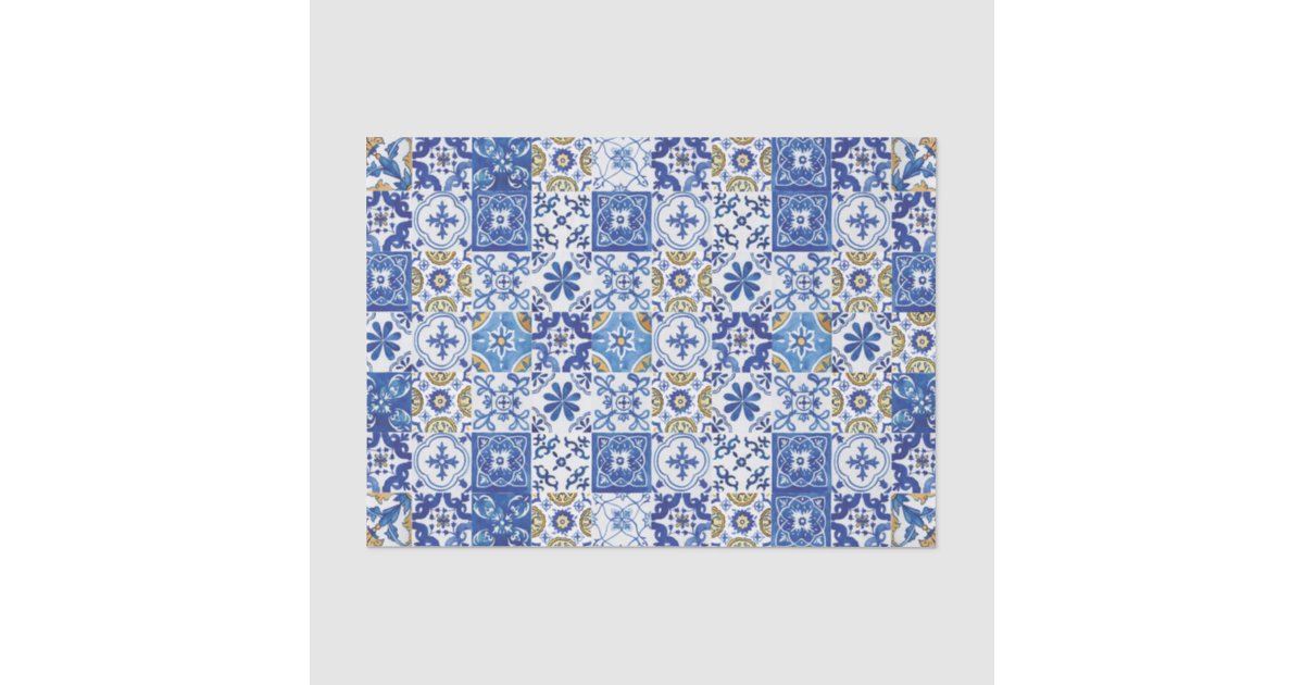 Mediterranean Mosaic Tiles Blue Decoupage Craft Tissue Paper | Zazzle