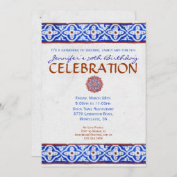 Mediterranean Party Invitation - Painted Tile Blue | Zazzle