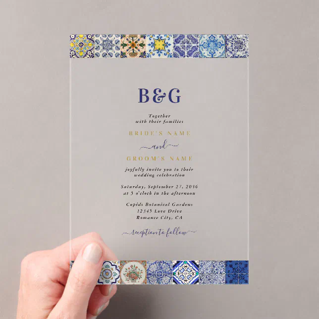 Mediterranean Portuguese Tiles Pattern Wedding Acrylic Invitations | Zazzle