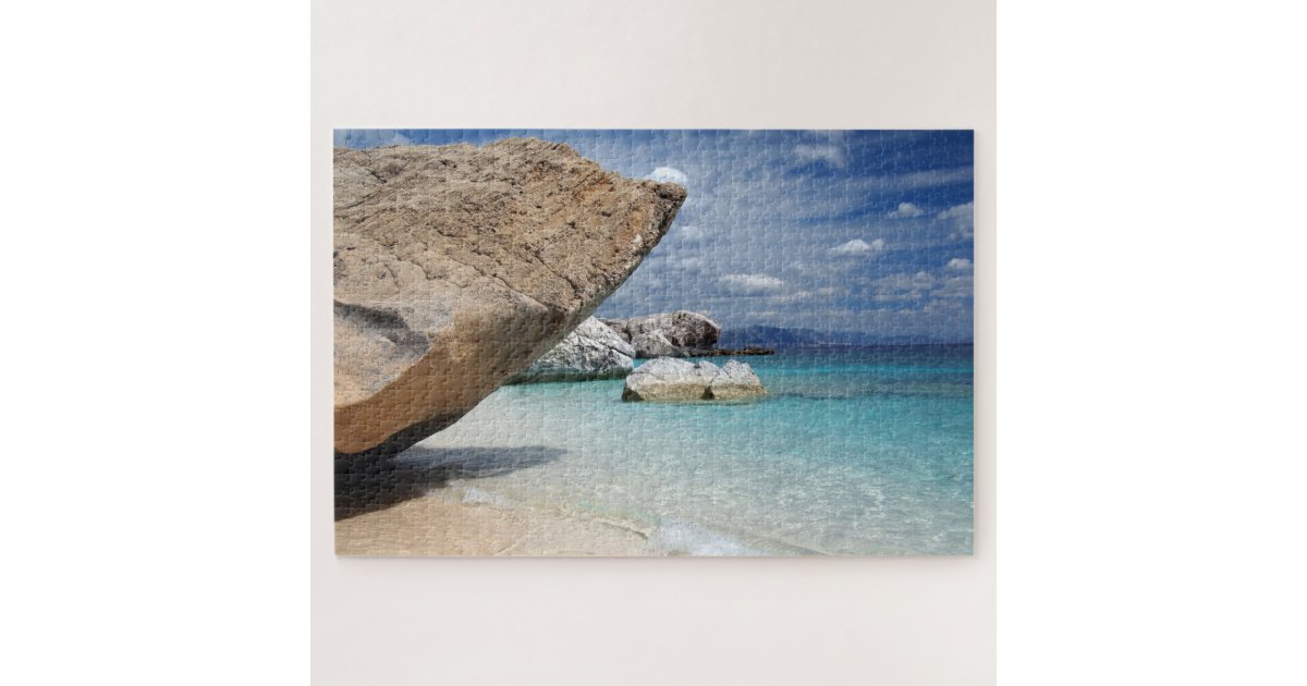 Mediterranean Sea beach with big rocks on Sardinia Jigsaw Puzzle | Zazzle