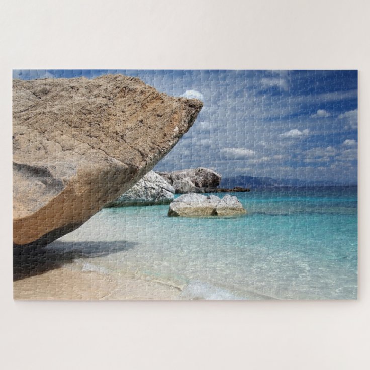 Mediterranean Sea beach with big rocks on Sardinia Jigsaw Puzzle | Zazzle