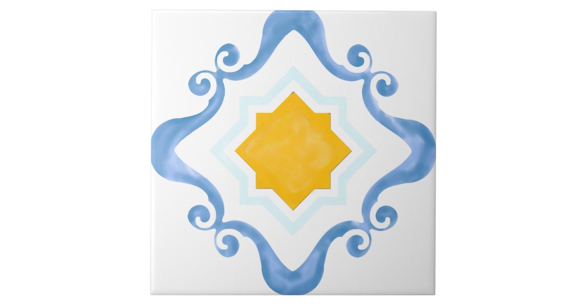 Mediterranean Star Yellow & Blue Ceramic Tile | Zazzle