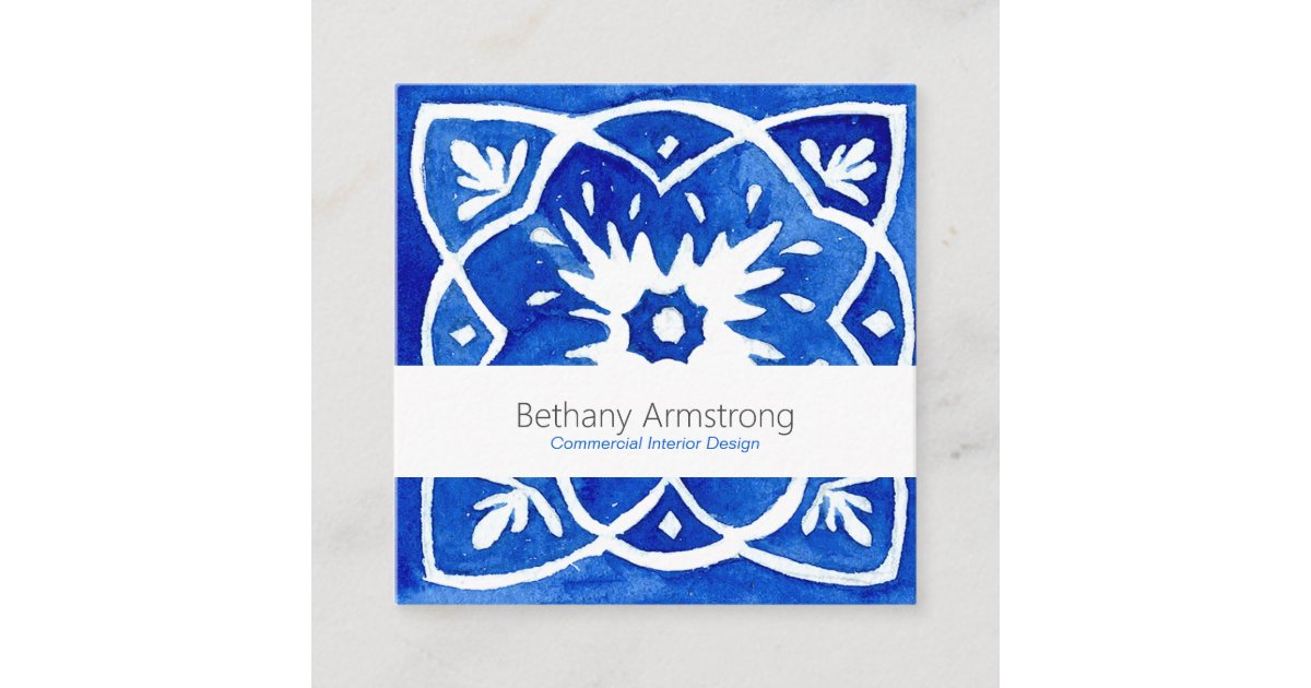 Mediterranean Tile Blue and White Business Card | Zazzle