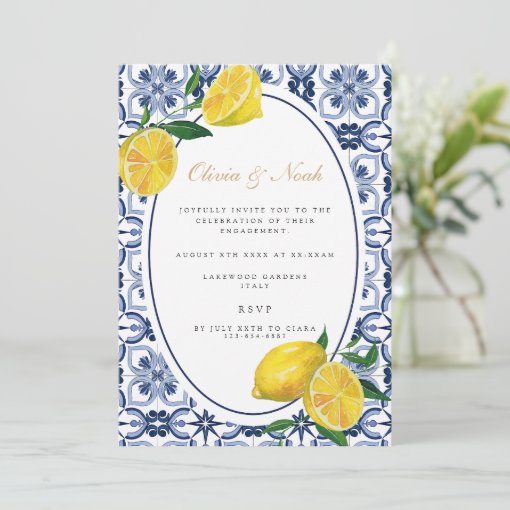 Mediterranean Tile Engagement Party Invitation | Zazzle