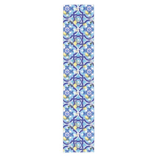 Mediterranean tiles,blue tiles,lemon, short table runner | Zazzle