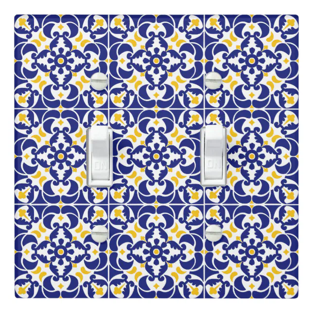 Mediterranean Tiles Blue & Yellow Pattern Light Switch Cover | Zazzle