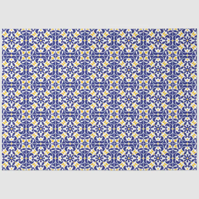 Mediterranean Tiles Blue & Yellow Pattern Tissue Paper | Zazzle