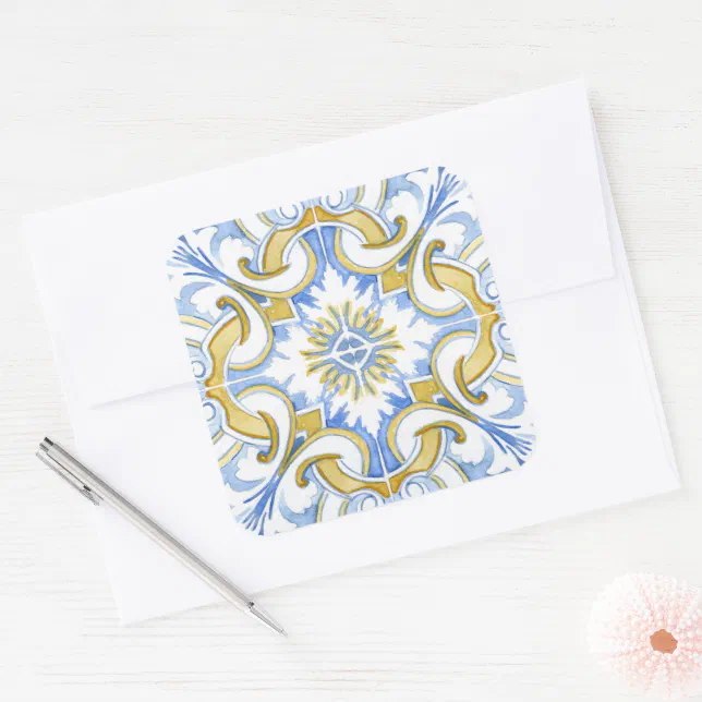 Mediterranean tiles, majolica,Sicilian style Square Sticker | Zazzle
