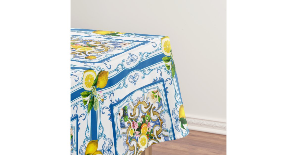 Mediterranean tiles, majolica,Sicilian style Tablecloth | Zazzle