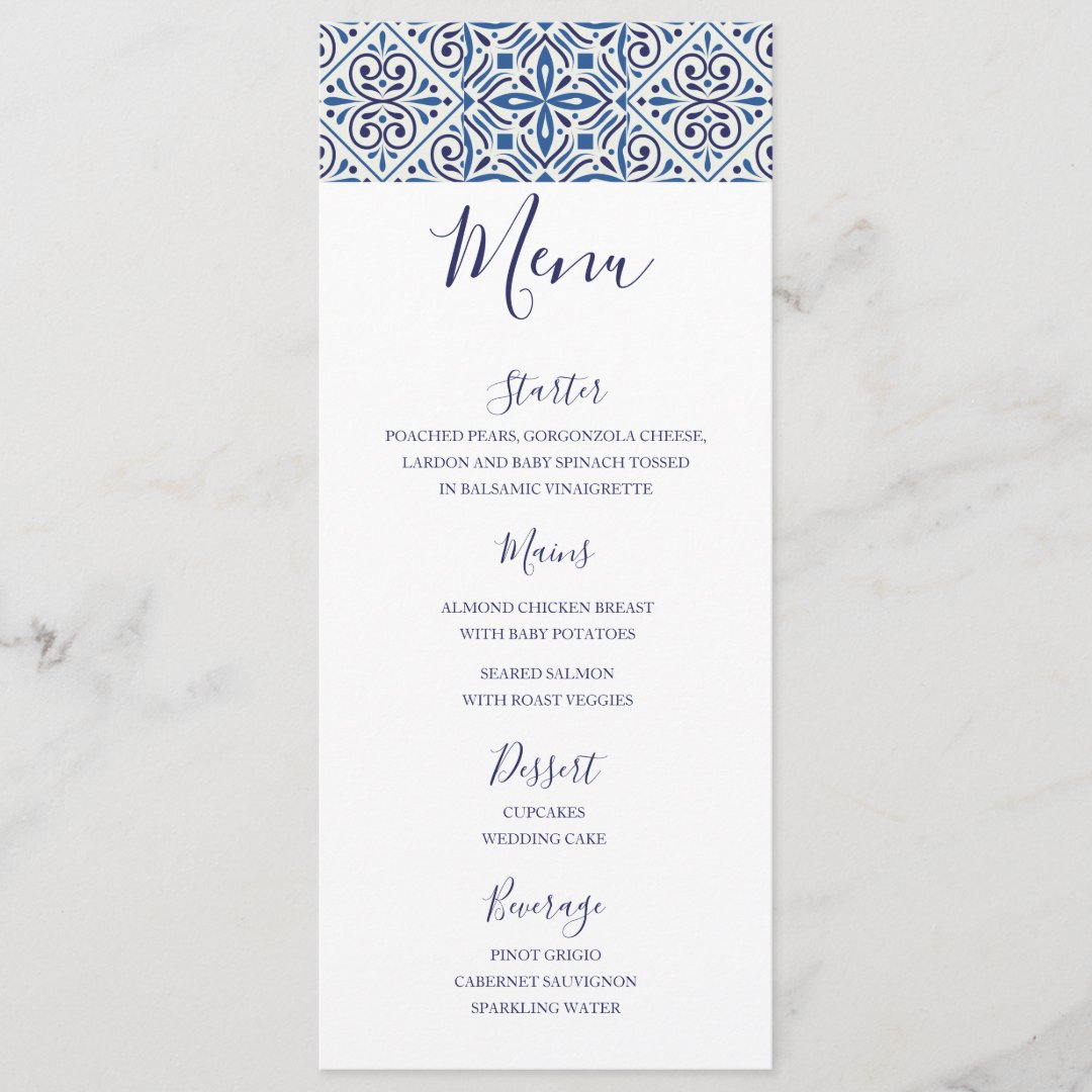 Mediterranean tiles Menu card | Zazzle