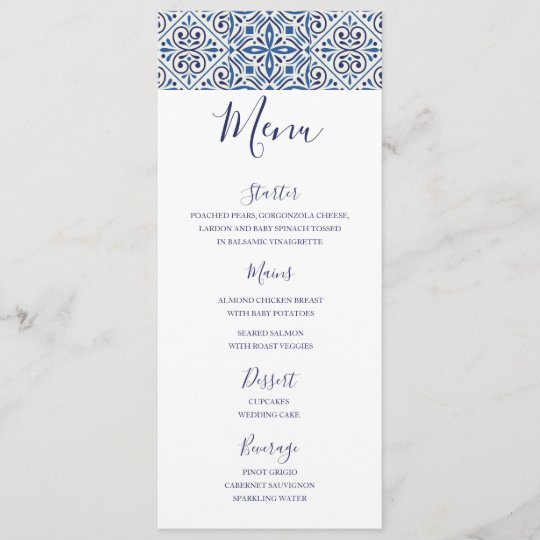Mediterranean tiles Menu card | Zazzle.com