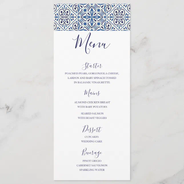 Mediterranean tiles Menu card | Zazzle