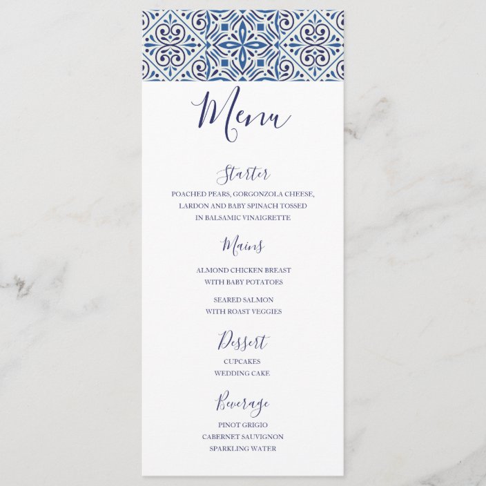 Mediterranean tiles Menu card | Zazzle.com