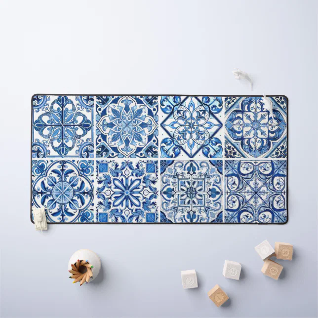 Mediterranean Tiles, Portugese, Azulejo, Majolica Desk Mat | Zazzle