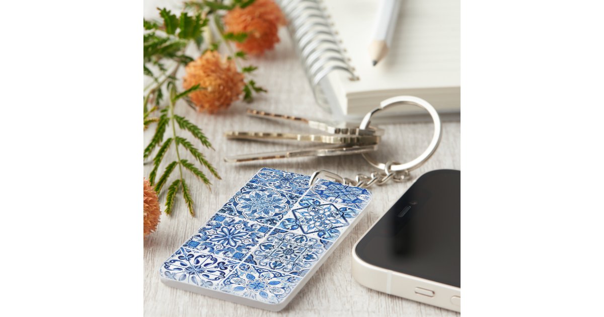 Mediterranean Tiles, Portugese, Azulejo, Majolica Keychain | Zazzle