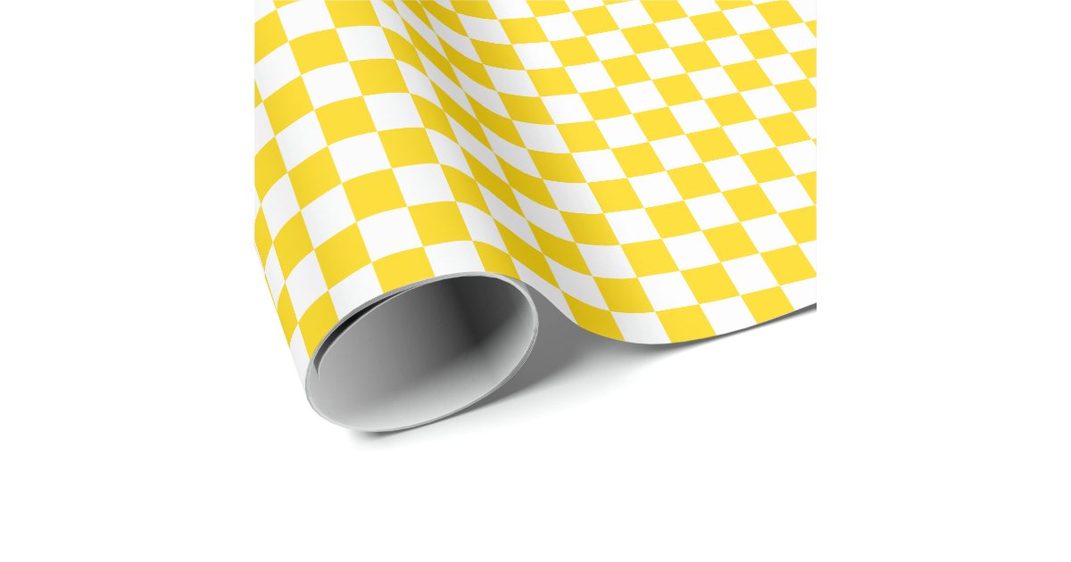 Medium Golden Yellow and White Checks Wrapping Paper | Zazzle