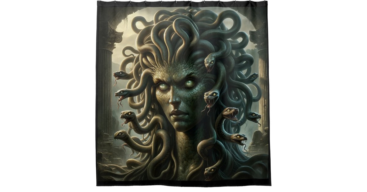 Medusa Stare of Death Head of Snakes Shower Curtain | Zazzle