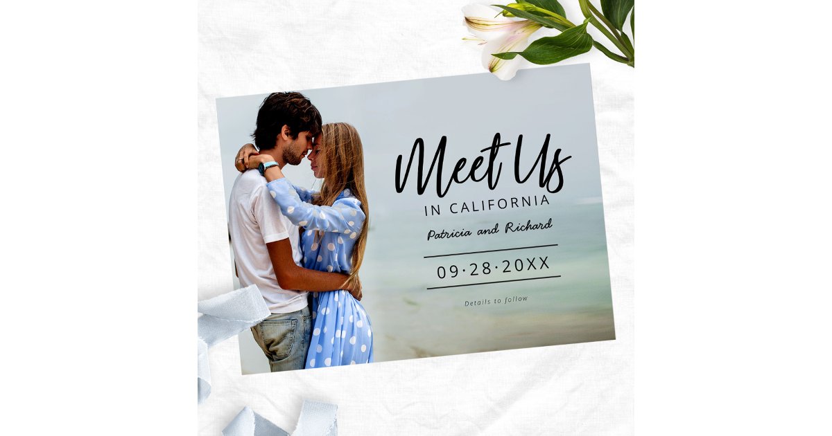 Meet Us In Destination Wedding Save The Date Photo Postcard | Zazzle
