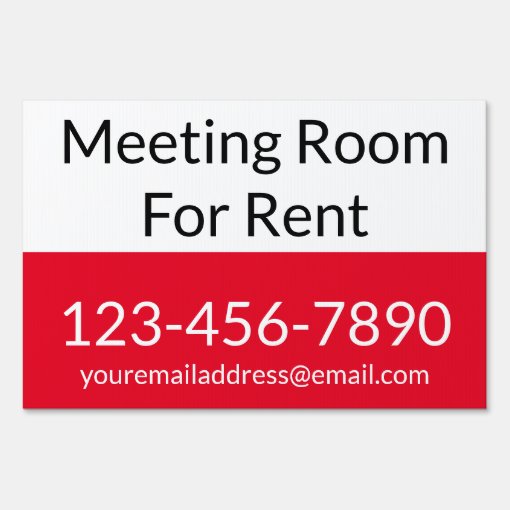 Meeting Room For Rent Red Black and White Template Sign | Zazzle